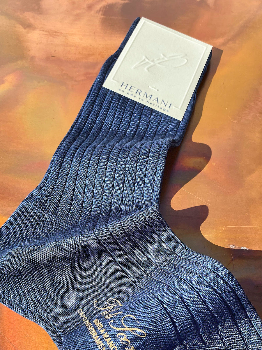 Luxury Women's Filo di Scozia Cotton Socks - Ocean Blue